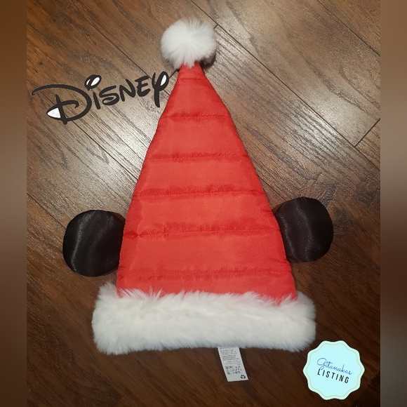 Disney | Accessories | Disney Mickey Quilted Santa Claus Christmas Hat ...